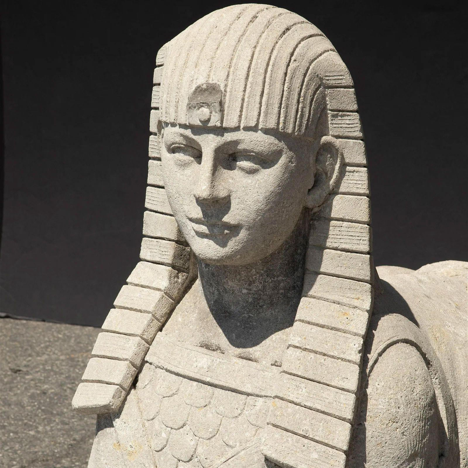 Pair of Egyptian Revival Cast Stone Sphinxes at 1stDibs