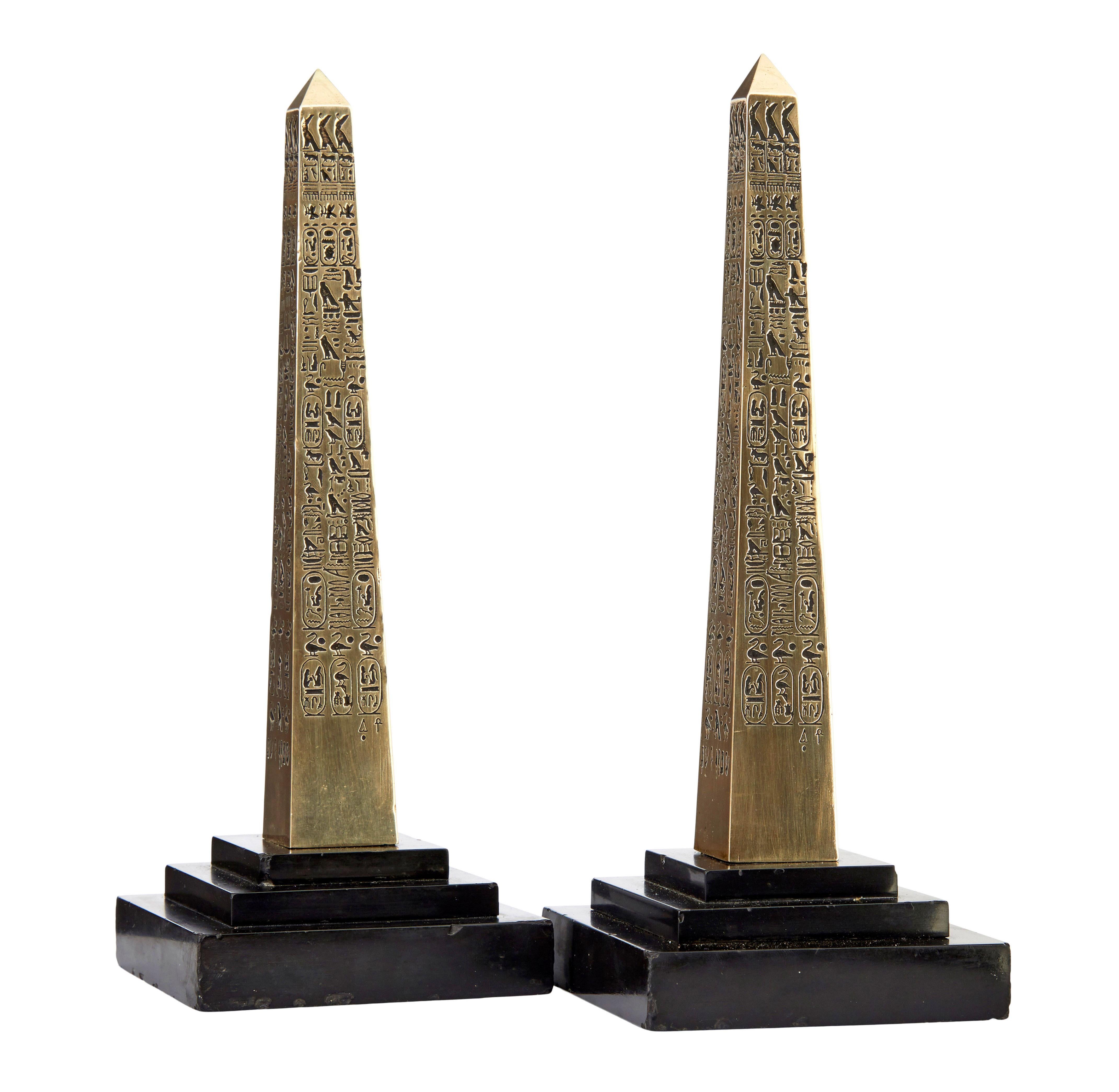 Pair of Egyptian revival desktop brass obelisks For Sale at 1stDibs
