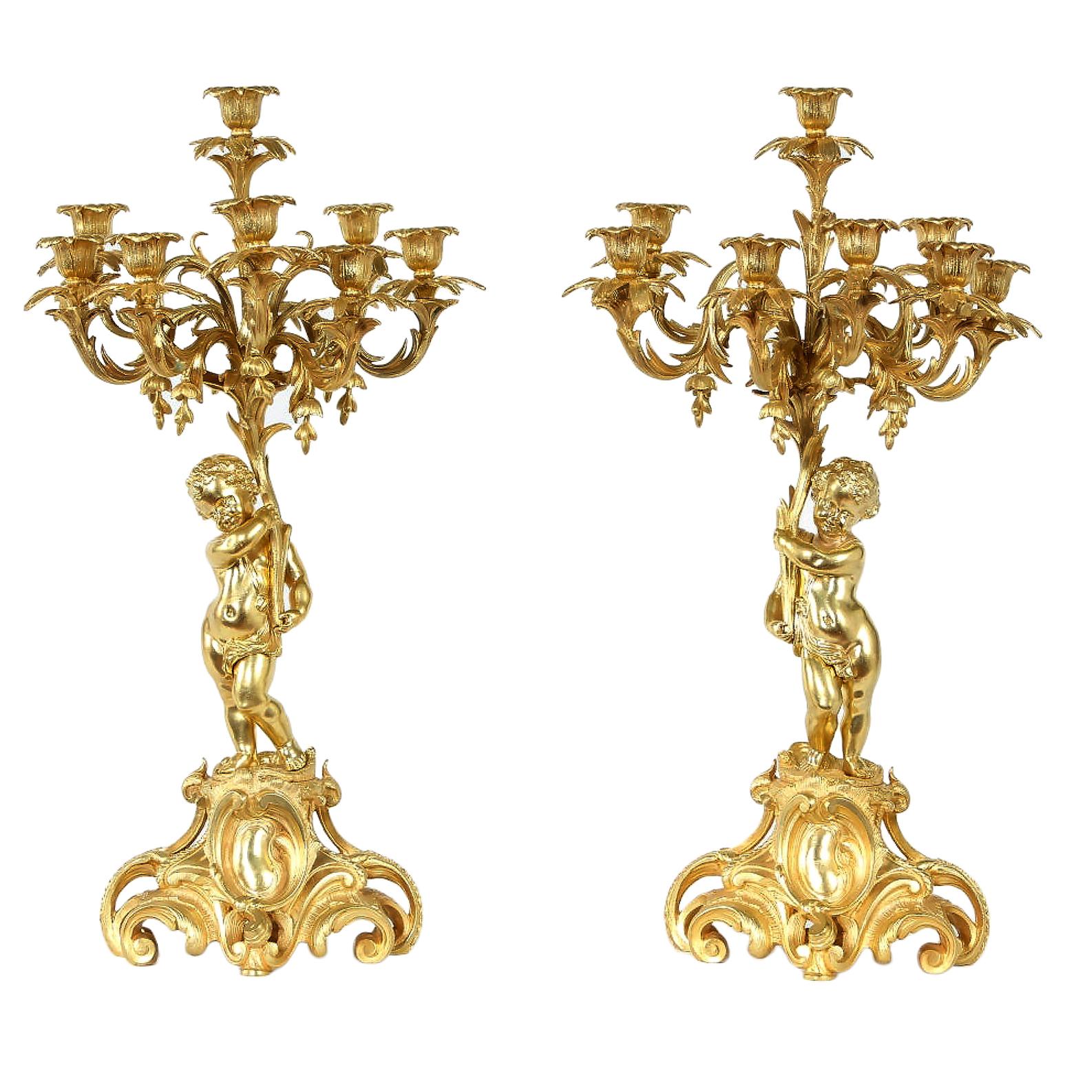 Magnificent Austrian Pair of Seven-Light Sterling Silver Candelabra ...