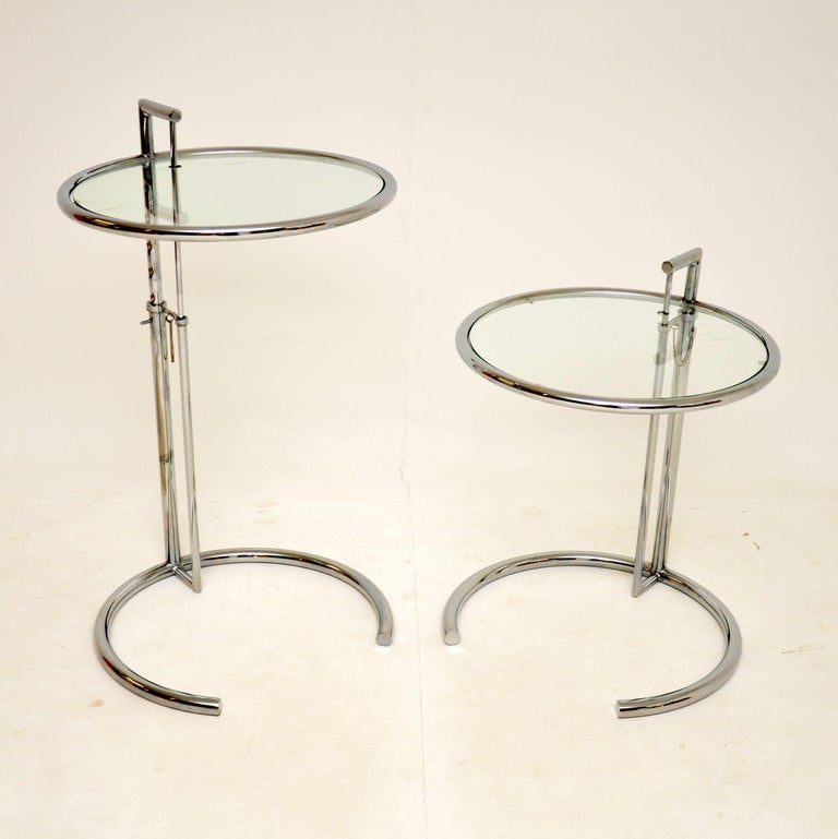 Pair of Eileen Gray E1027 Chrome and Glass Side Tables at 1stDibs