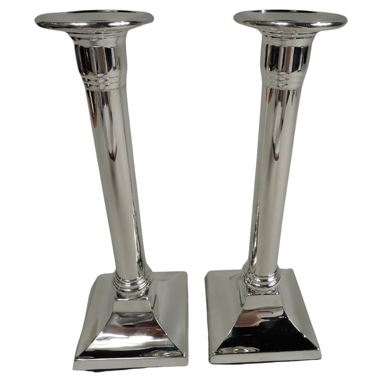 Pair of Elegant American Modern Classical Sterling Silver Candlesticks ...
