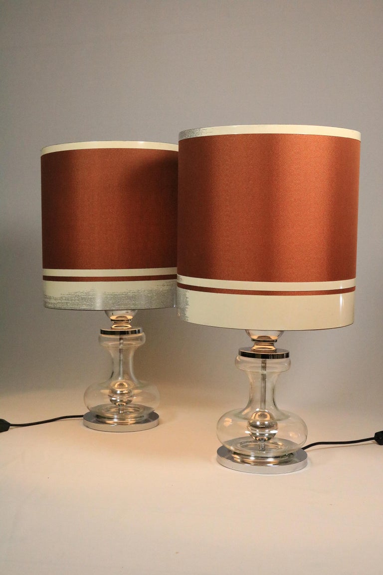 Pair of elegant big Table Lamps by Richard Essig, Germany, 1970s, Glass ...