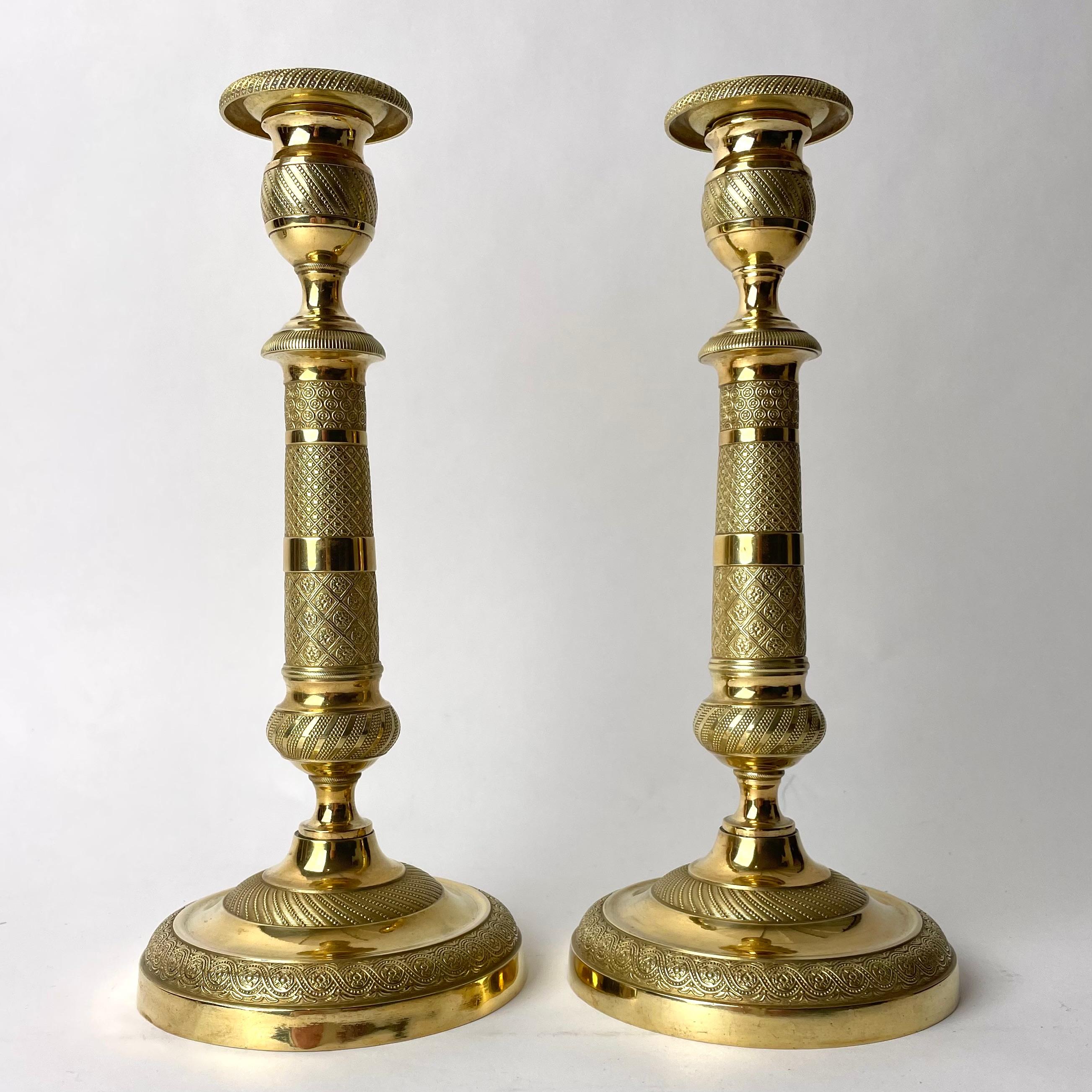 Pair of elegant Empire Candlesticks in gilt bronze from the 1820s For ...