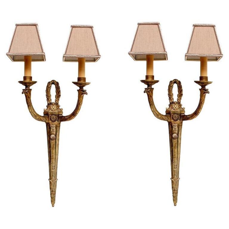 Pair Of Elegant Neoclassical Style Gilt Bronze Twin Light Sconces For ...