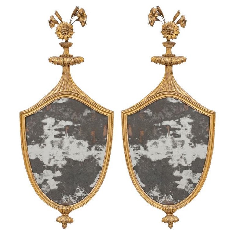 Pair of Elegant Period Regency Gessoed and Gilt Shield Form Mirrors For ...