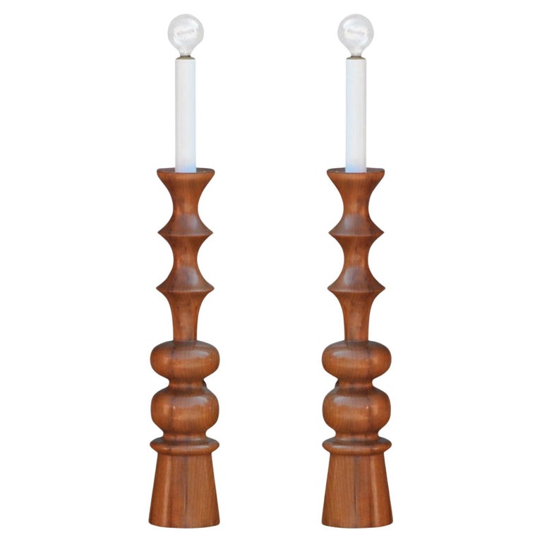 Pair of Elegant Turned Wood Candlestick Mantel Lights For Sale at 1stDibs