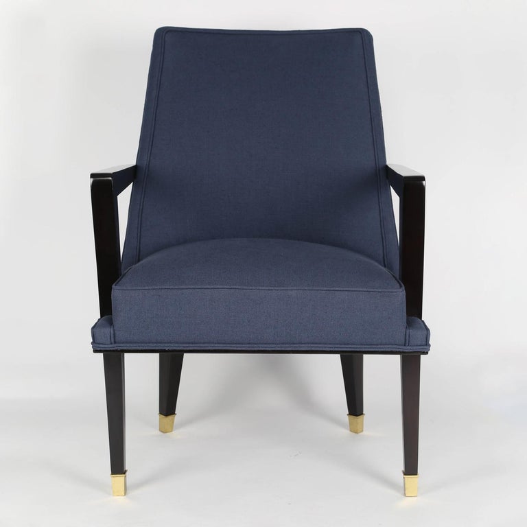 Pair of Elegant Upholstered Lounge Chairs with Brass Sabots, 1950s For ...