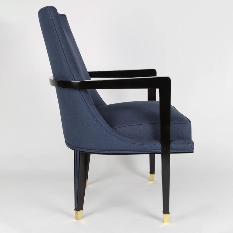 Pair of Elegant Upholstered Lounge Chairs with Brass Sabots, 1950s For ...