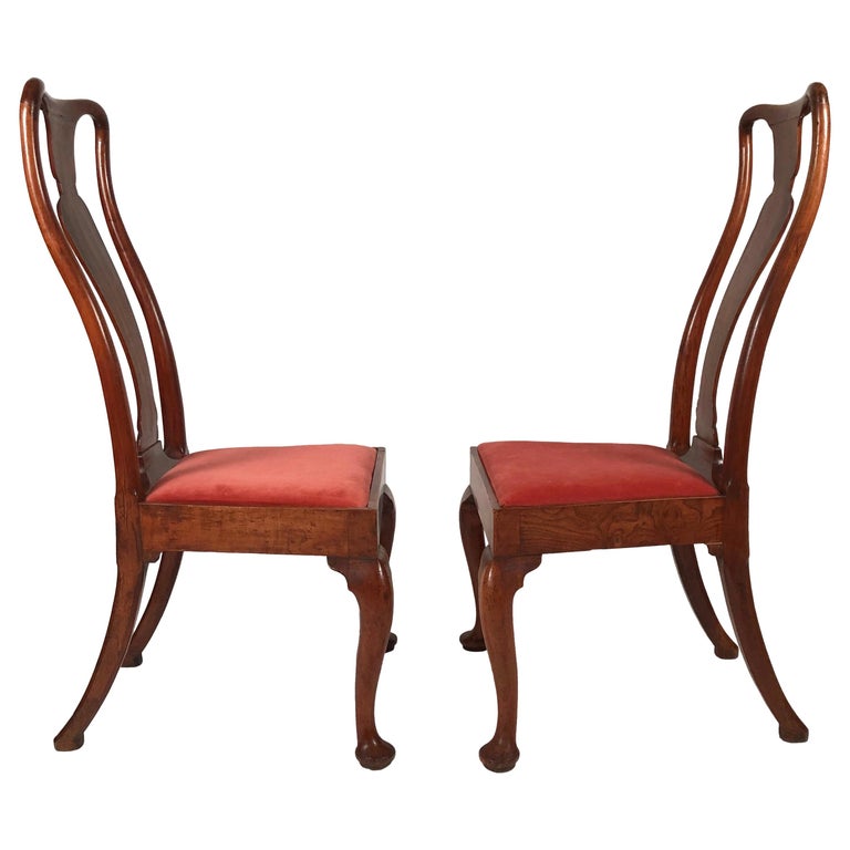 Pair of Elegantly Curved Queen Anne Period Chairs, circa 1710 at 1stDibs