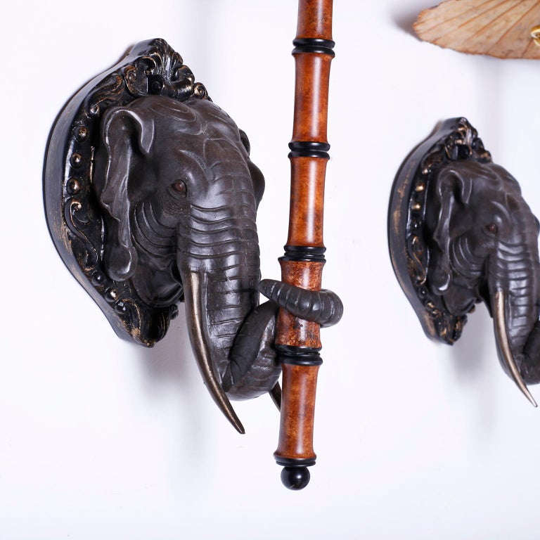 Pair of Elephant Head Wall Sconces with Umbrellas at 1stDibs