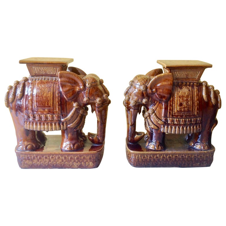 Pair of Elephant Motif Garden Seats at 1stDibs
