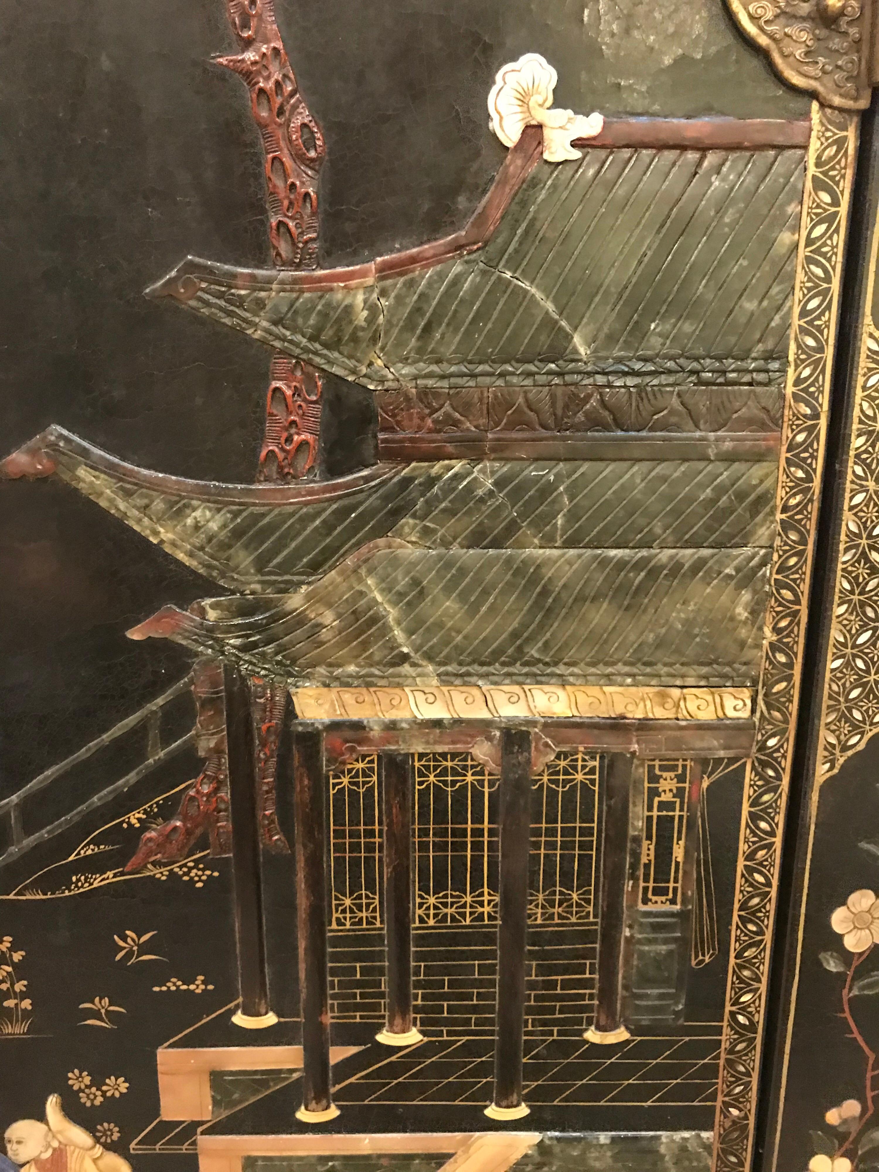 Pair of Embellished Chinese Lacquer Cabinets For Sale at 1stDibs