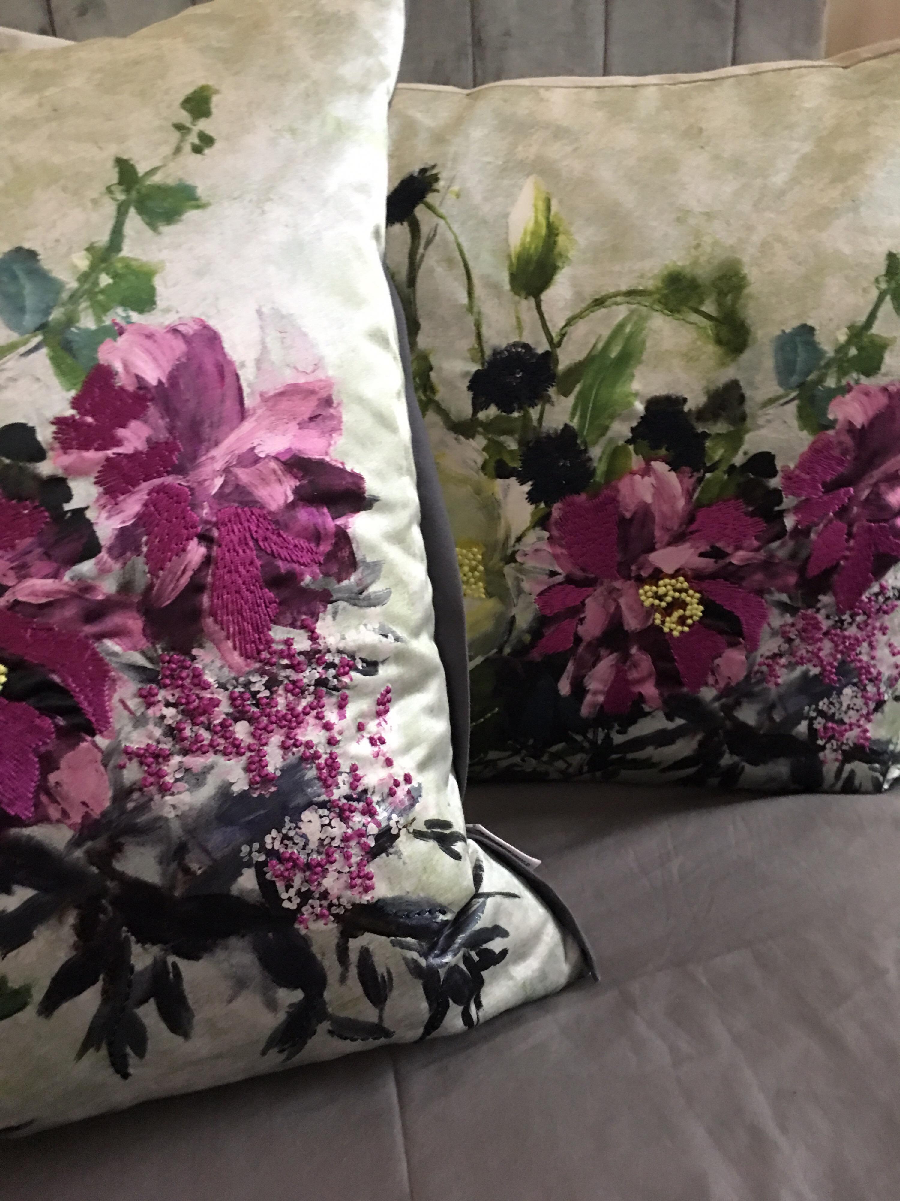 Pair of Embroidered Floral Sateen Throw Pillows by Designer’s Guild at ...