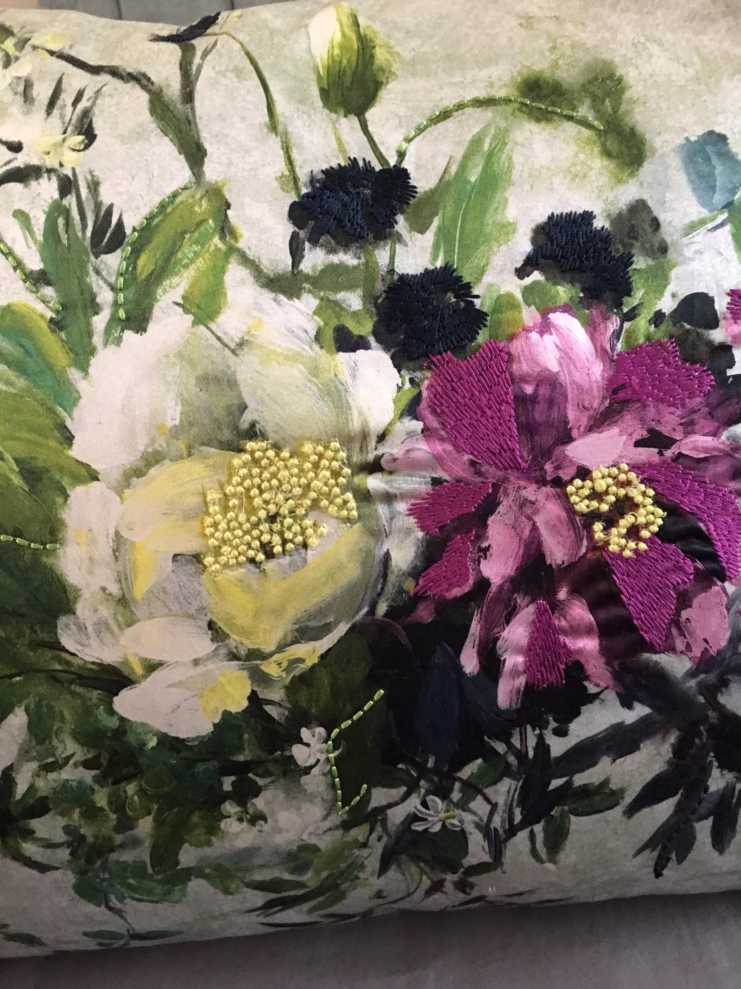 Pair of Embroidered Floral Sateen Throw Pillows by Designer’s Guild at ...