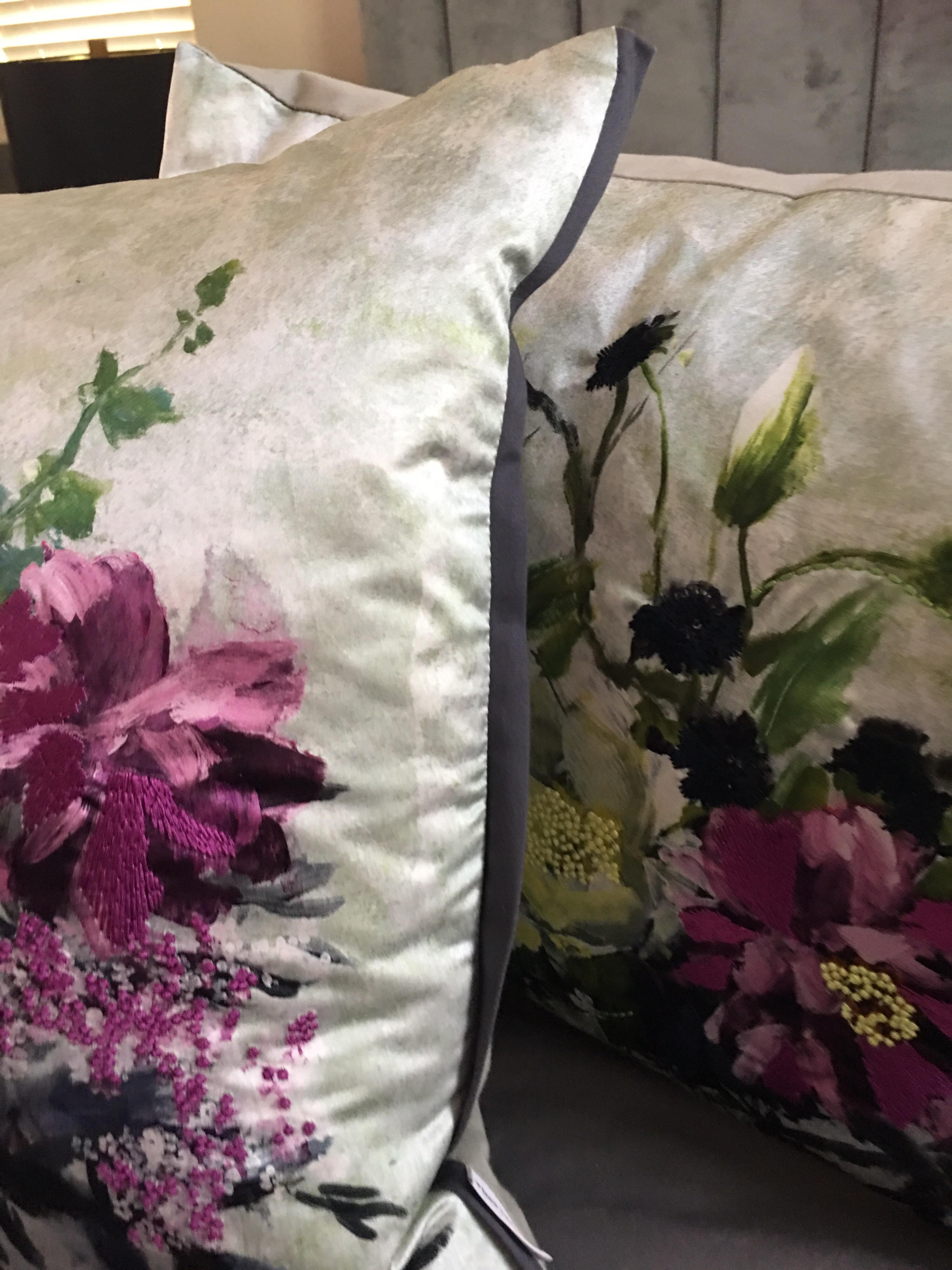 Pair of Embroidered Floral Sateen Throw Pillows by Designer’s Guild at ...