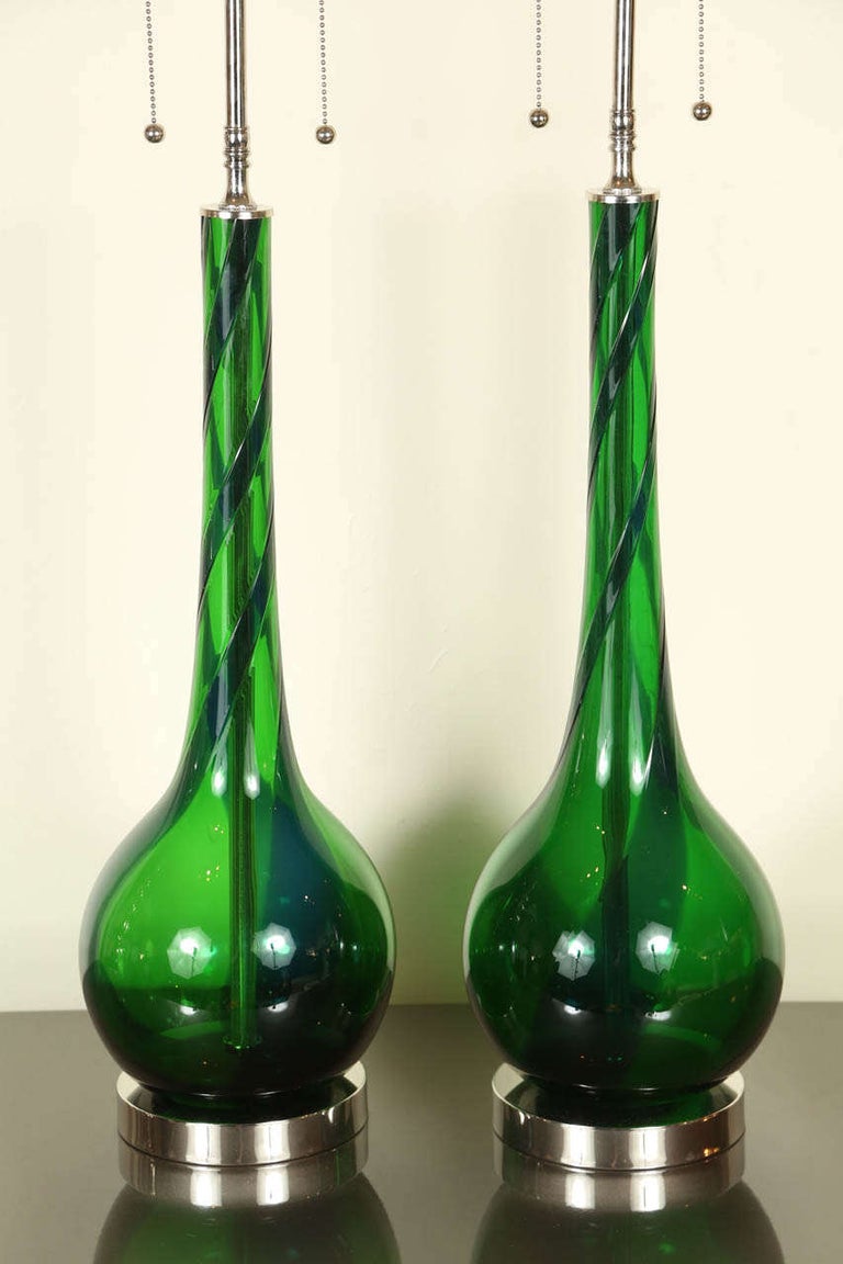 Pair of Emerald Blown Glass Table Lamps For Sale at 1stDibs