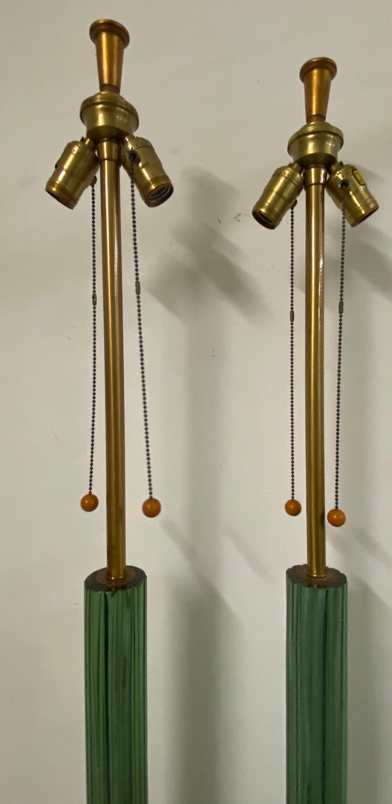 Pair of Emerald Green Murano Glass Lamps by Marbro Lamp Company, circa ...