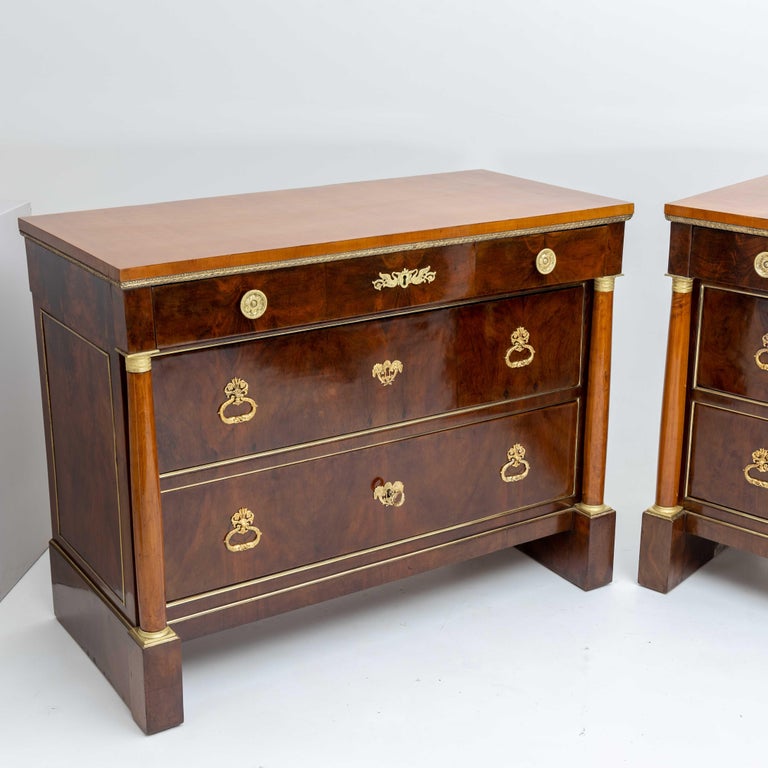 Pair of Empire Chests of Drawers with Fire-Gilded Fittings, Italy Early ...