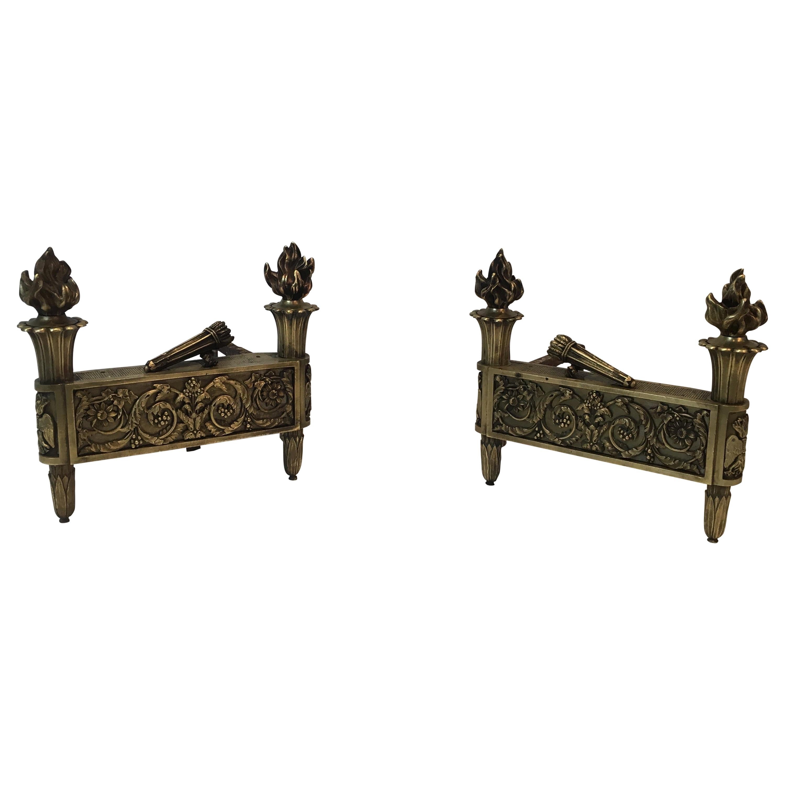 Pair of Andirons Bronze Skull at 1stDibs