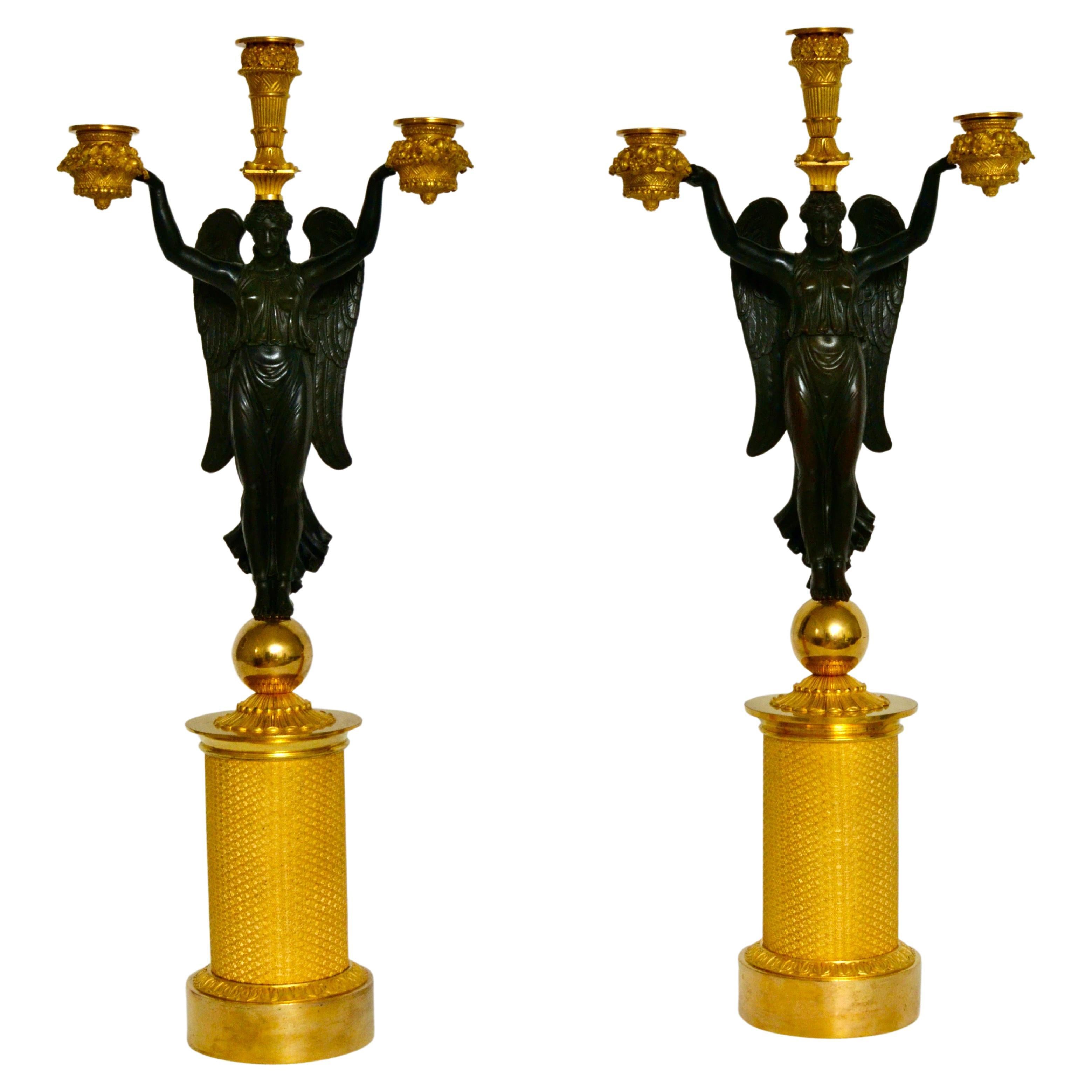 Pair of Impressive Empire Gilt-Bronze Candelabra Signed THOMIRE A PARIS ...