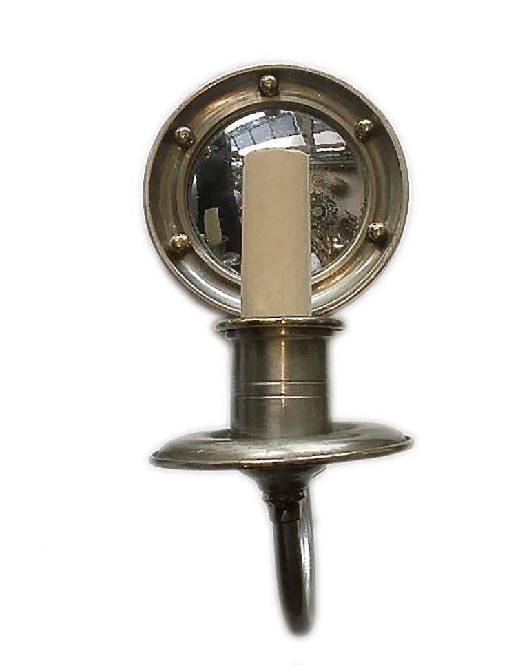 Pair of Empire Pewter Mirrored Sconces For Sale at 1stDibs