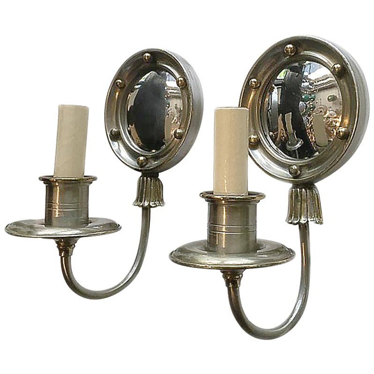 Pair of Empire Pewter Mirrored Sconces For Sale at 1stDibs