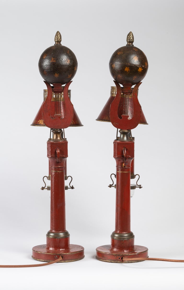 Pair of Empire Red Tole Oil Lamps 'Lampes A Quinquet' at 1stDibs ...