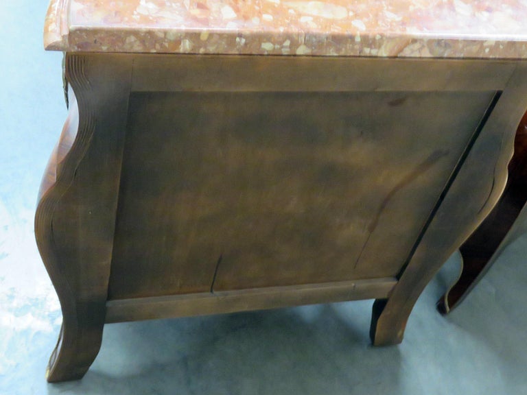 Pair of Empire Style Marble Top Bombe End Tables For Sale at 1stDibs