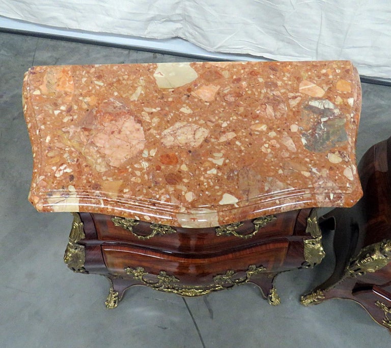 Pair of Empire Style Marble Top Bombe End Tables For Sale at 1stDibs
