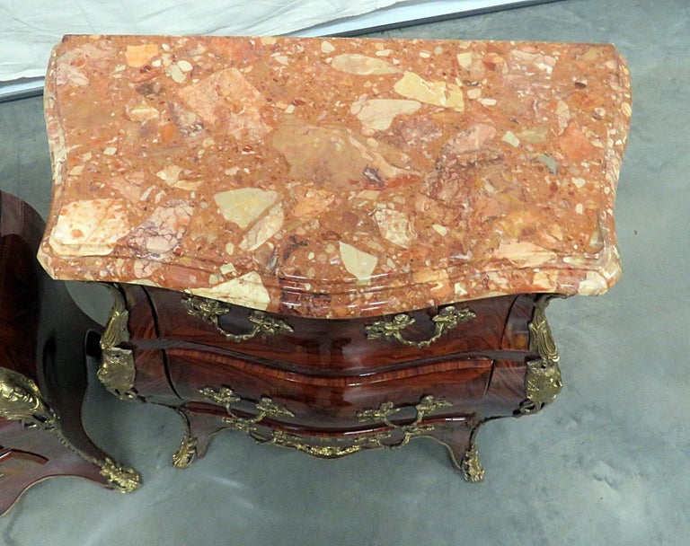 Pair of Empire Style Marble Top Bombe End Tables For Sale at 1stDibs