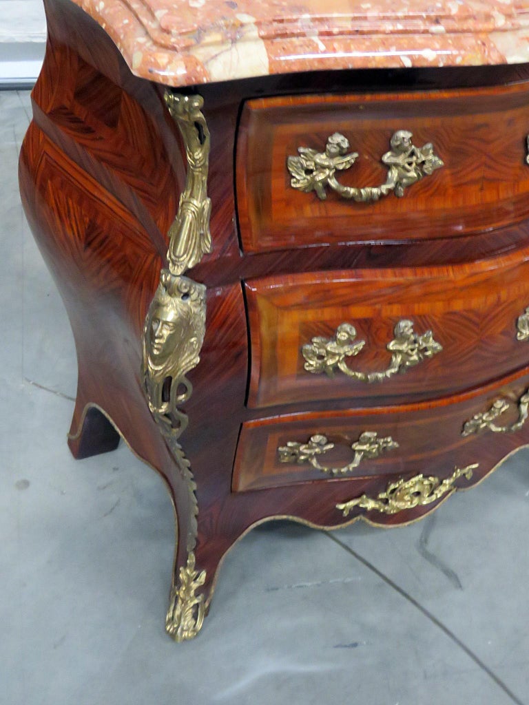 Pair of Empire Style Marble Top Bombe End Tables For Sale at 1stDibs