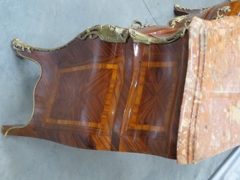 Pair of Empire Style Marble Top Bombe End Tables For Sale at 1stDibs