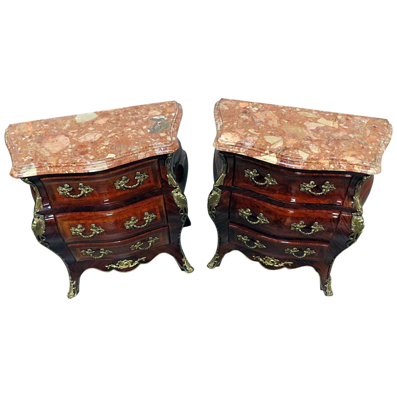 Pair of Empire Style Marble Top Bombe End Tables For Sale at 1stDibs