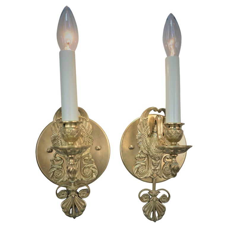Pair of Empire Style Swam Wall Sconces For Sale at 1stDibs