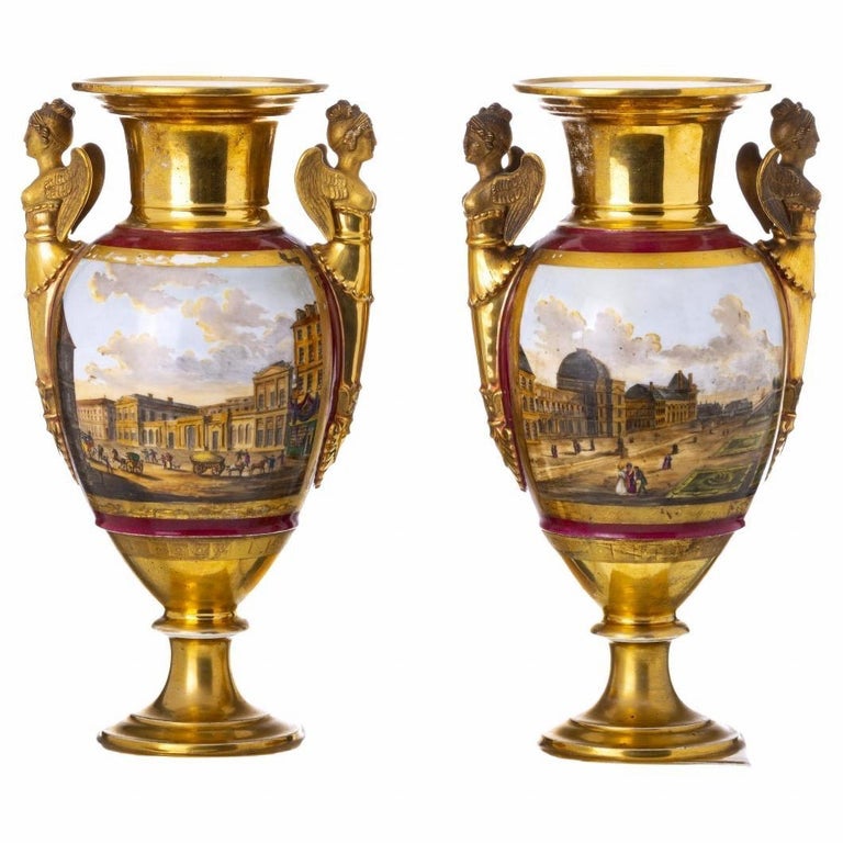 Pair of Empire Vases "Views of Versailles" Napoleon III 19th Century ...