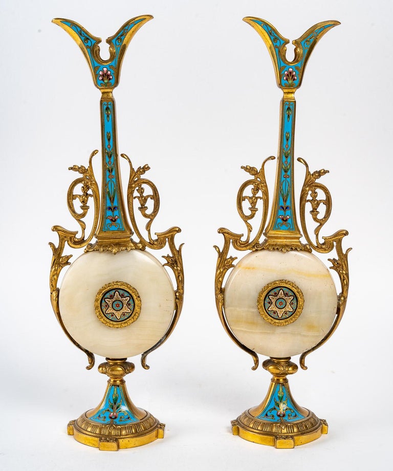 Pair of Enamelled Bronze Decorative Objects, 19th Century For Sale at ...