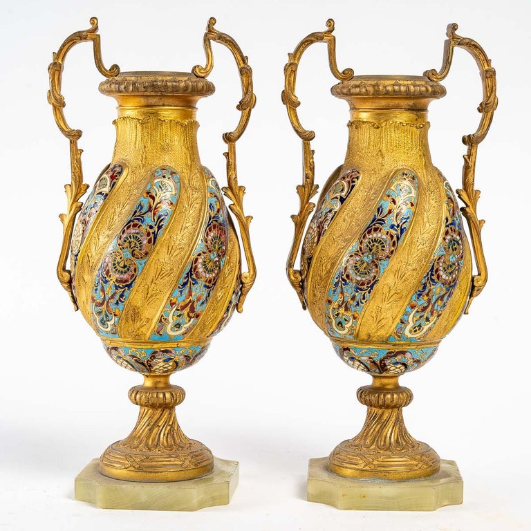 Pair of Enamelled Bronze Vases, 19th century For Sale at 1stDibs