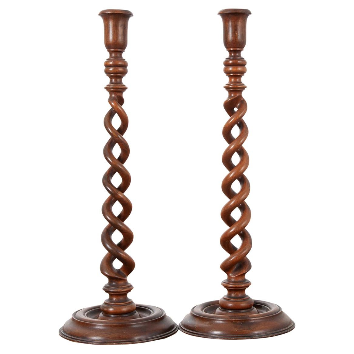 20th Century English Oak Barley Twist Candlestick Candelabra Dual ...
