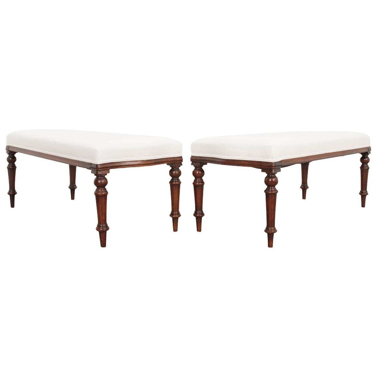 Pair of English 19th Century George III Mahogany Upholstered Benches at ...
