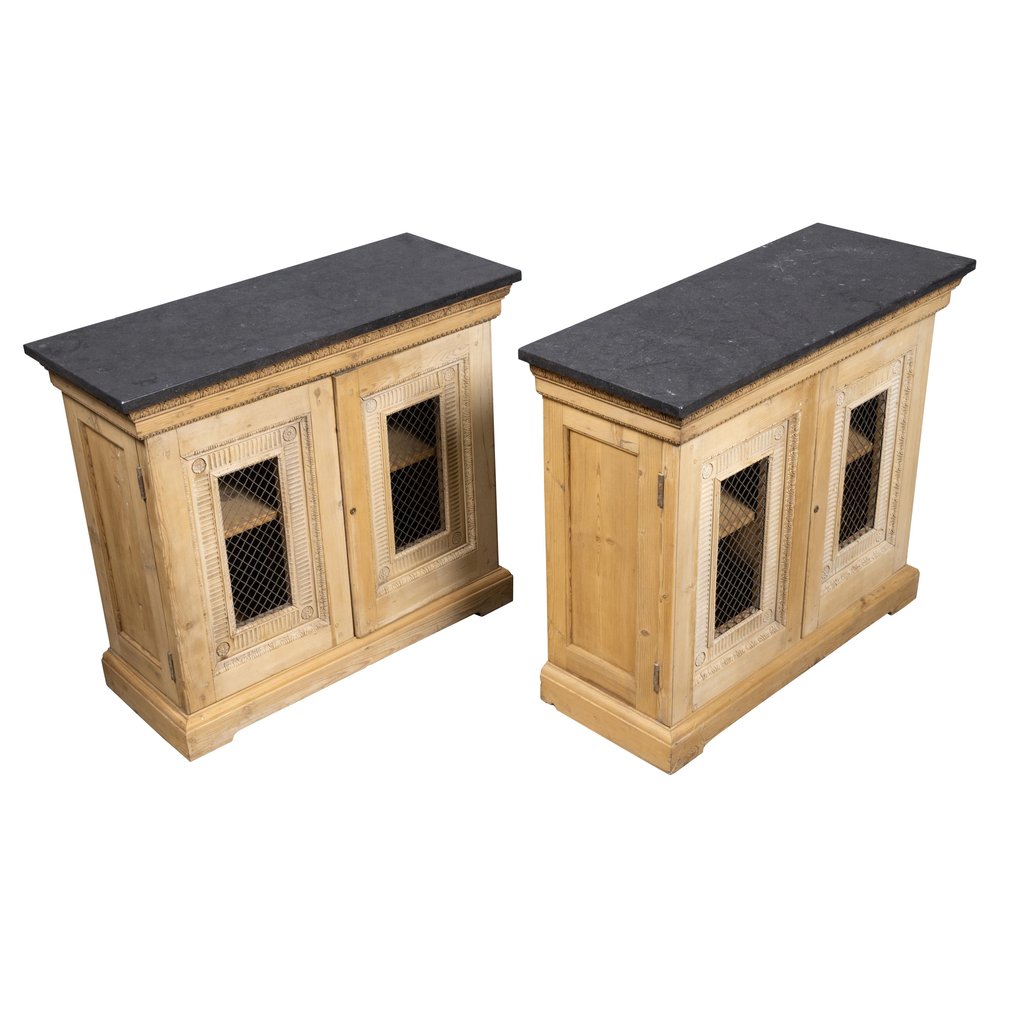 Pair of English 19th Century Pine Cabinets with Black Granite Tops For ...