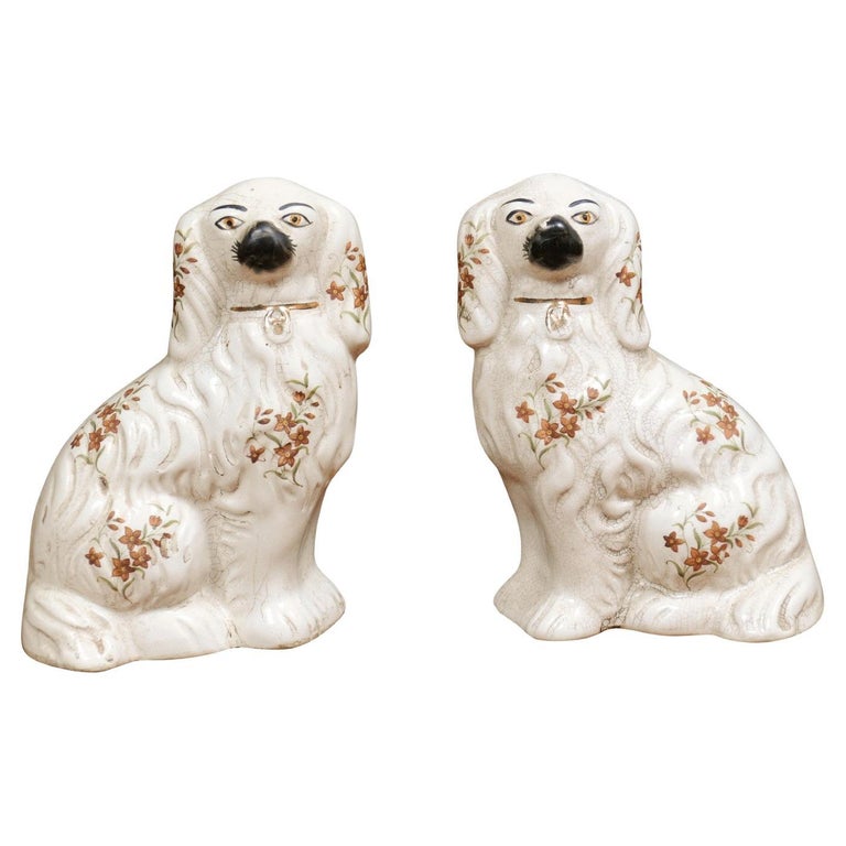 Pair of English 19th Century Staffordshire White Dogs from the ...