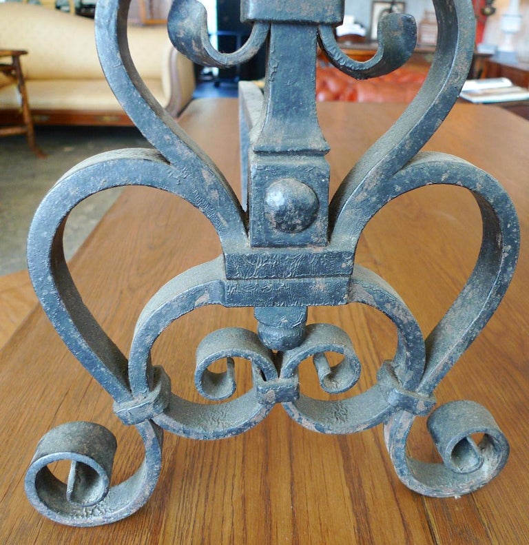 Pair of English 19th Century Wrought Iron Hand Forged Andirons For Sale ...