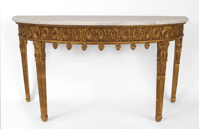 Pair of English Adam Gilt Demilune Console Tables For Sale at 1stDibs