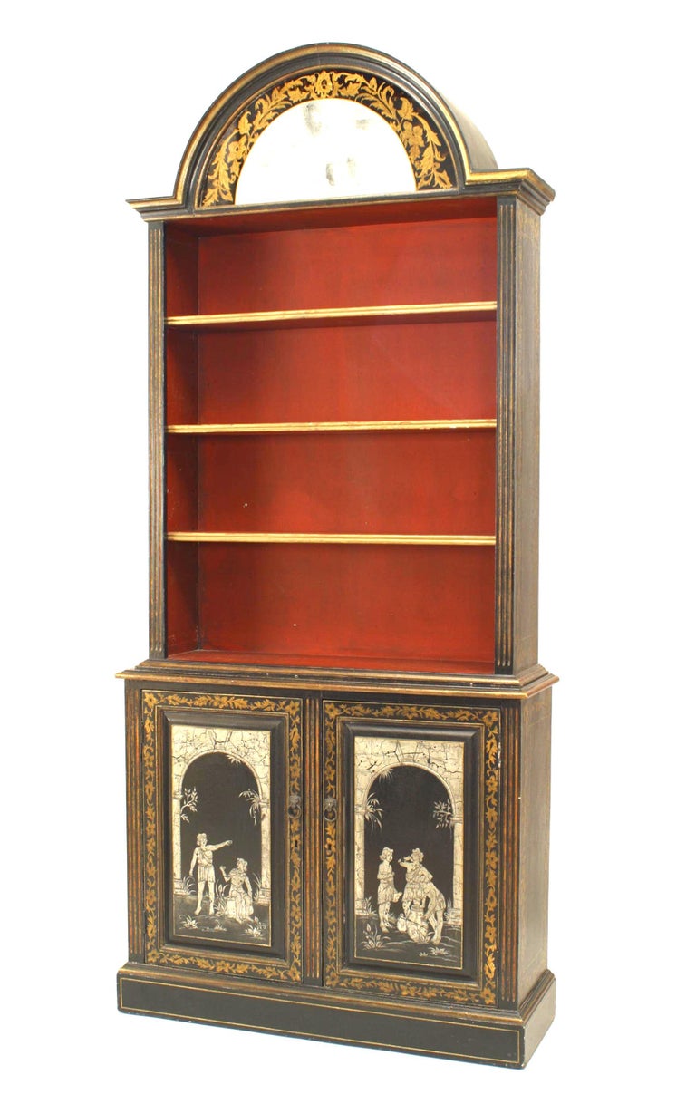 Pair of Adam Style Black Lacquered Bookcases For Sale at 1stDibs