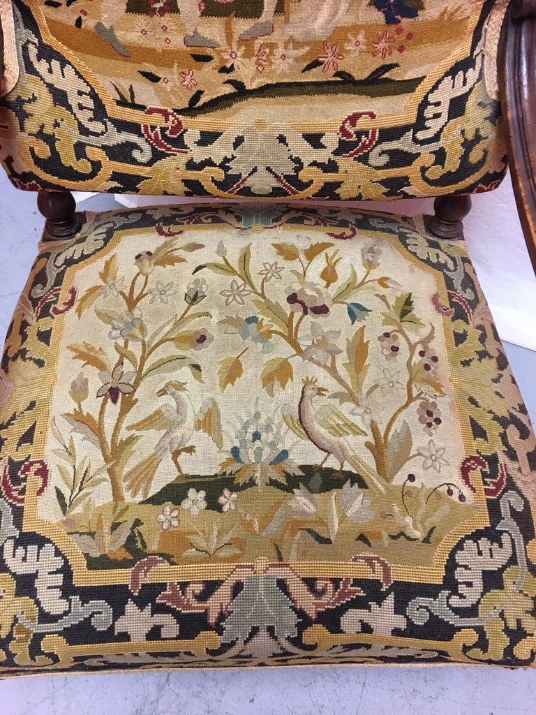 Pair of English Armchairs Upholstered in Tapestry Fabric, 19th Century ...