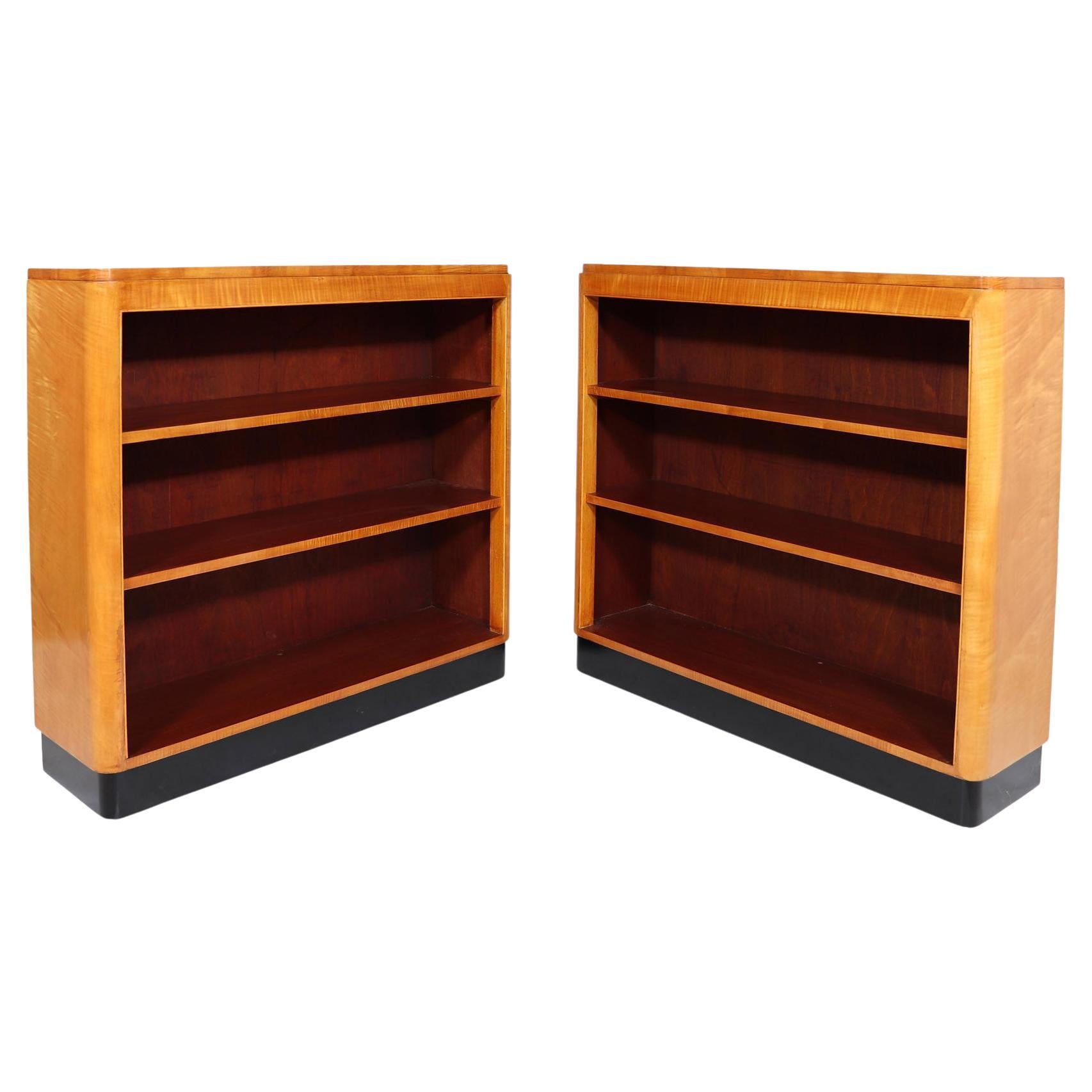 Pair of English Art Deco Sycamore Bookcases at 1stDibs