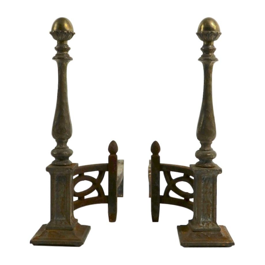 Classic Large Arts and Crafts Cannonball Andirons For Sale at 1stDibs