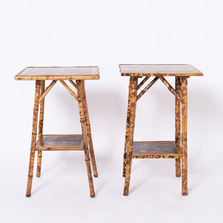 Pair of English Bamboo Tiger Decoupage Stands or Tables For Sale at 1stDibs
