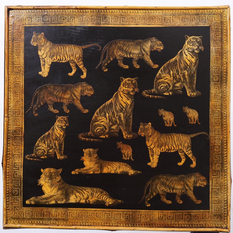 Pair of English Bamboo Tiger Decoupage Stands or Tables For Sale at 1stDibs