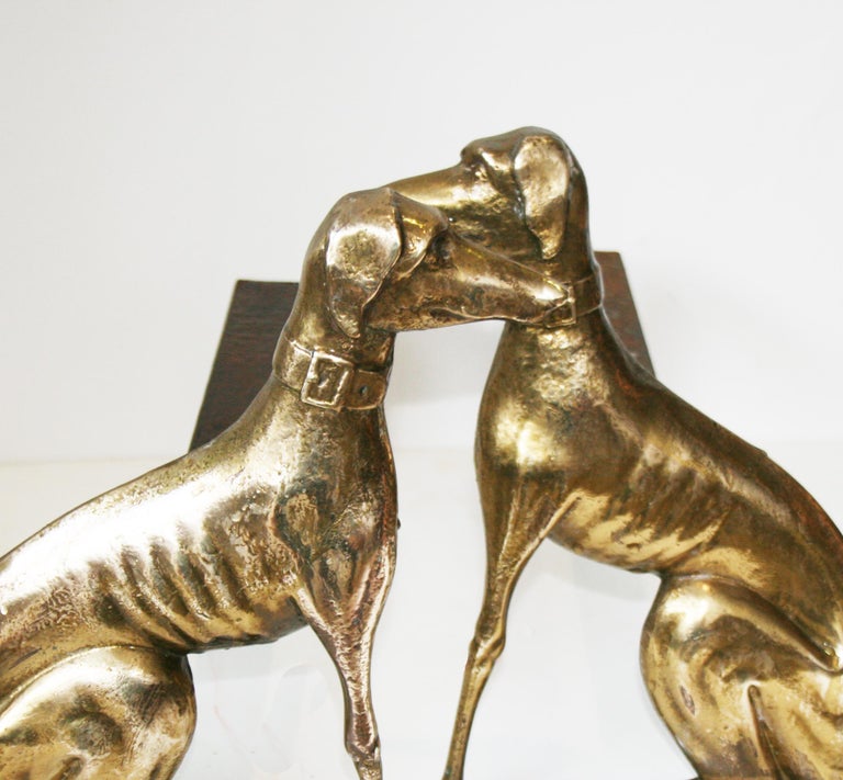 English brass andirons shaped greyhound dog 20th Century at 1stDibs